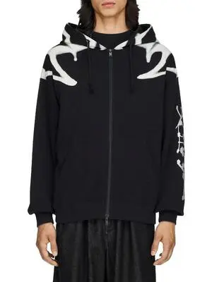 Y3 Graphic Cotton French Terry Zip Hoodie - Black