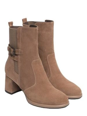NEROGIARDINI Leather Block Heel Chelsea Boots With Studded Buckle Detail - Mocha