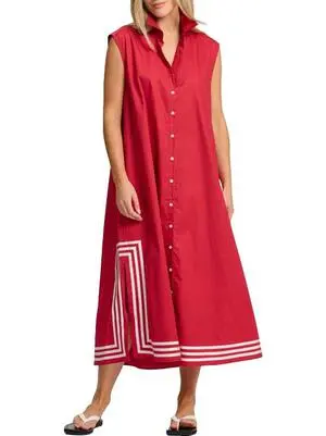 SHIRTY Cassie Sleeveless Cotton Midi Shirtdress - Dark Red