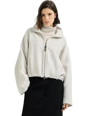 Brunello Cucinelli Brunello Cucinelli Hand-Crafted Virgin Wool Double Cloth Bomber Jacket Grey
