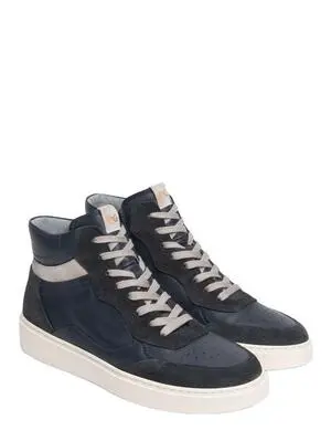 NEROGIARDINI High Top Retro Leather Sneakers - Navy