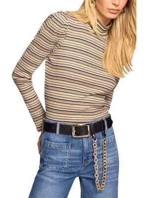 Ramy Brook Yvonne Striped Mock Neck Top - Bone Stripe