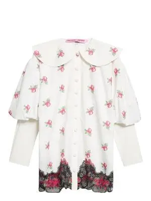CHOPOVA LOWENA Chopova Lowena Floral Embroidered Cotton Shirt With Lace Trim