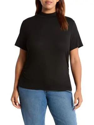 CITY BLUES CITY BLUES Mock Neck Short Sleeve Top With Shirring
