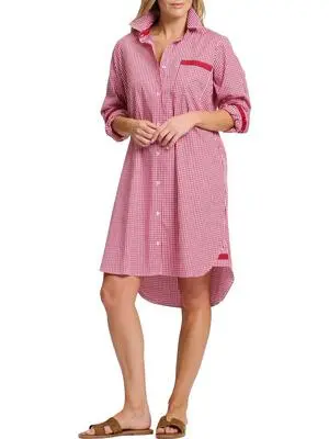 SHIRTY Winnie Gingham Cotton Shirtdress With Sash - Dark Red