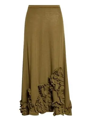 Ulla Johnson Heloise Ruffle Wool Midi Skirt - Loden