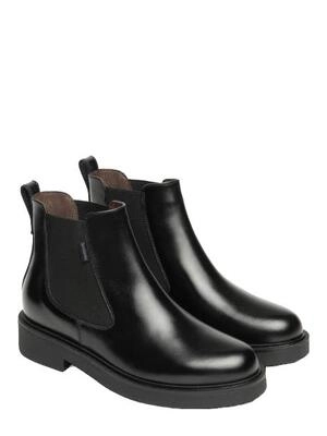 NEROGIARDINI Leather Chelsea Bootie With Block Heel And Lug Sole - Black