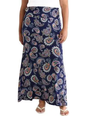 Loveappella Printed Maxi Skirt - Navy