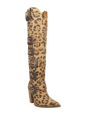 DINGO Dingo Buckled Leopard Print Leather Western Boots Leopard