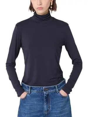 Max Mara Turtleneck Jersey Top - Navy
