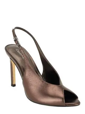 Calvin Klein Dorris Faux Leather Peep Toe Slingback Pumps - Bronze