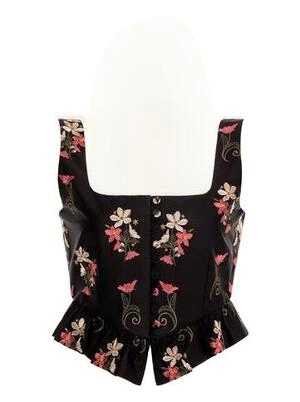 Agua Bendita Eslabón Noche Cropped Embroidered Top - Black