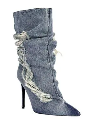 AZALEA WANG Naelia Pointed Toe Stiletto Bootie - Denim