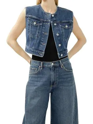 SILVER JEANS CO. Crop Denim Trucker Vest - Whisper