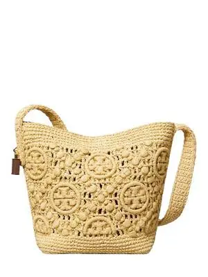 Tory Burch Lock T Monogram Crochet Slim Straw Shoulder Bag - Natural