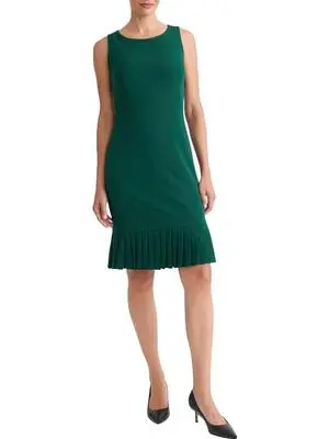 KASPER Sleeveless Pleated Sheath Dress - Evergreen