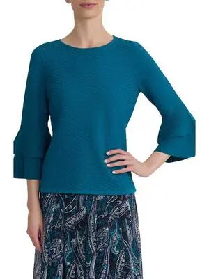 KASPER KASPER Textured Ruffle Sleeve Top Bottle Teal
