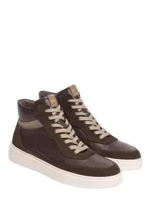 NEROGIARDINI High Top Leather And Suede Sneakers - Chocolate