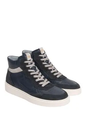 NEROGIARDINI High Top Leather And Suede Sneakers - Navy