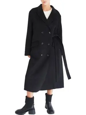 BELLE & BLOOM Right There Side Tie Wool Blend Coat - Black