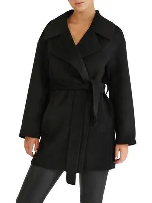 BELLE & BLOOM Wool Blend Tie Waist Coat - Black