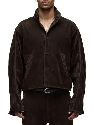 Hudson Jeans Faux Suede Stand Collar Jacket - Dark Brown