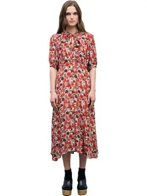 Gerard Darel Coco Tie Neck Midi Dress - Ecru