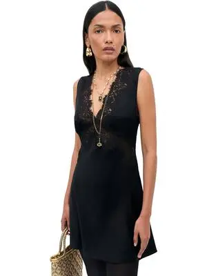 Rixo Rhegan Regular Lace Trimmed V-neck Mini Dress - Black