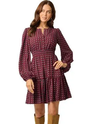 Adrianna Papell Long Sleeve Geo Printed Short Sophia Dress - Cherry Multi