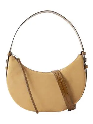 Tory Burch TORY BURCH Romy Suede Shoulder Bag With Leather Trim Brown