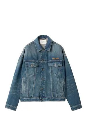 Miu Miu Sandblasted Denim Blouson Jacket - Navy