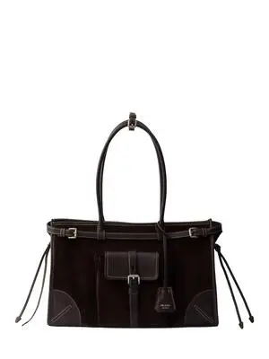 Prada Bonnie Large Corduroy And Leather Handbag - Brown