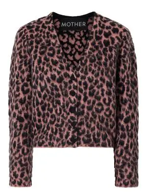 MOTHER MOTHER The Baby Peek-a-Boo Animal Print Mohair & Wool Blend Cardigan Leopard Print