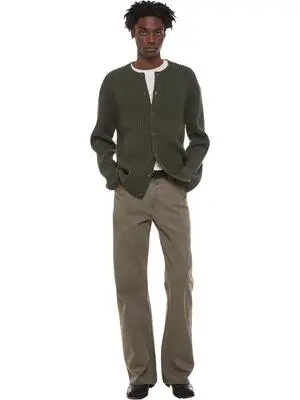 Helmut Lang Ribbed Crewneck Cardigan - Thyme