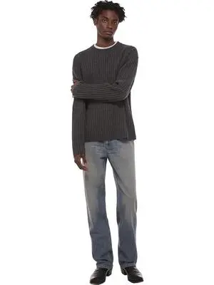 Helmut Lang Ribbed Crewneck Sweater In Rustic Wool - Graphite