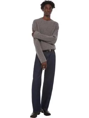 Helmut Lang Ribbed Crewneck Sweater In Rustic Wool - Mid Grey