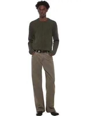 Helmut Lang Ribbed Crewneck Sweater In Rustic Wool - Thyme