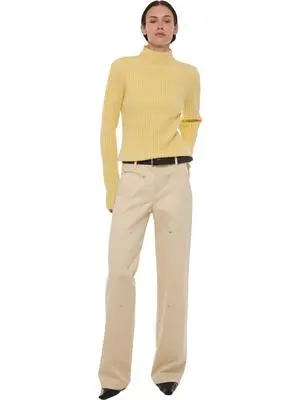 Helmut Lang Wool Mock Neck Ribbed Sweater - Sunlight