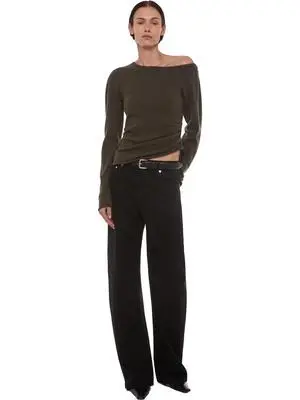 Helmut Lang Draped Asymmetric Wool Top - Gourd