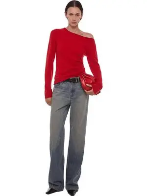 Helmut Lang Draped Asymmetric Wool Top - Red