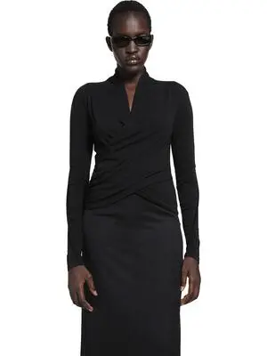 THOM KROM Stretch Cotton Modal Wrap Top - Black