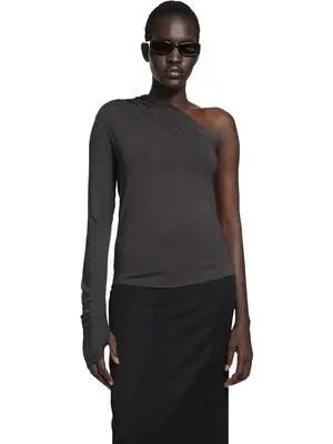 THOM KROM Asymmetrical Off-shoulder Stretch Viscose Top - Brown