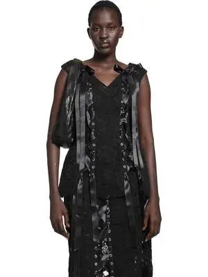 Simone Rocha Lace Ribbon Portrait Top - Black