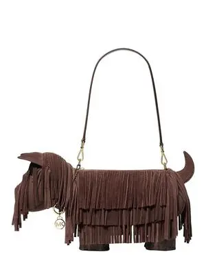 Michael Kors Scottie Dog Small Suede Shoulder Bag - Brown