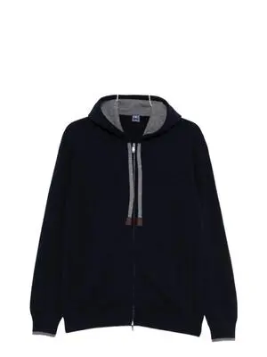 Fedeli Zip-up Drawstring Knitted Hoodie - Navy Blue