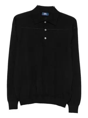 Fedeli Long-sleeve Polo Sweater - Black