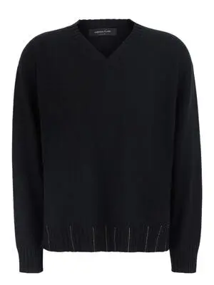 Fabiana Filippi Fabiana Filippi Long Sleeve V-Neck Sweater With Ribbed Details Black