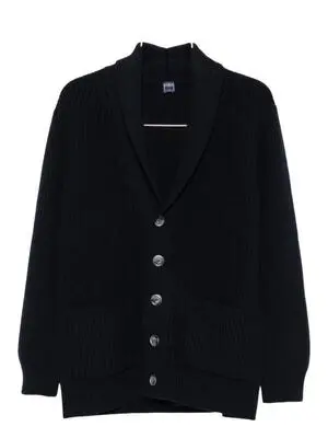 Fedeli Fedeli Ribbed Knit Shawl Collar Cardigan Navy Blue