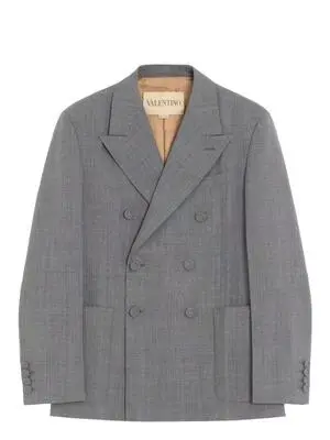 Valentino Garavani Double-breasted Jacket In Mouliné Wool With Pressed Crease - Black/gray