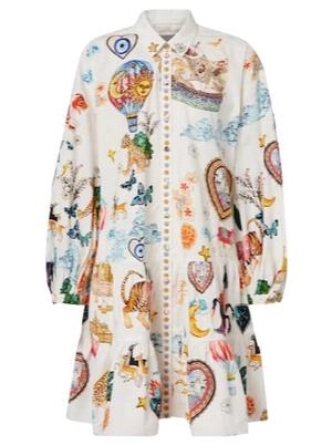 Camilla Printed Embellished Cotton Minidress - White